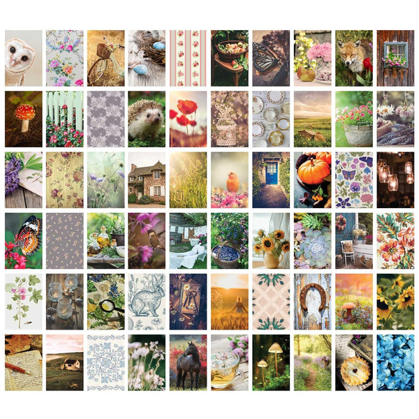 Vintage Cottagecore Wall Collage Kit | 60 (4" × 6") Poster Cards - Moss ...